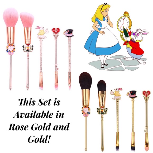 Makeup | Alice In Wonderland Gold 5 Piece Makeup Brush Set | Poshmark